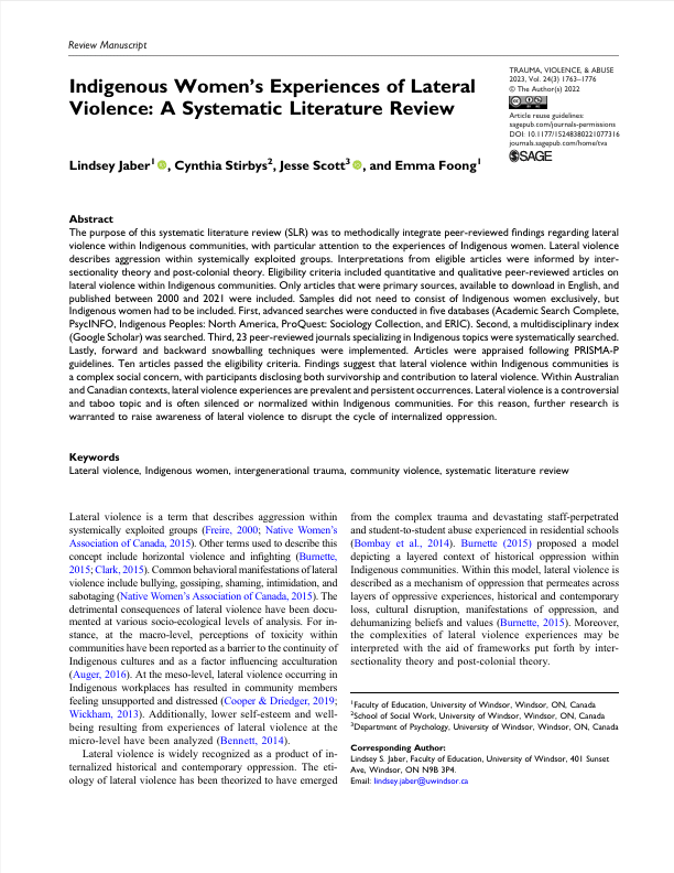 Indigenous Women’s Experiences of Lateral Violence – Knowledge Exchange ...